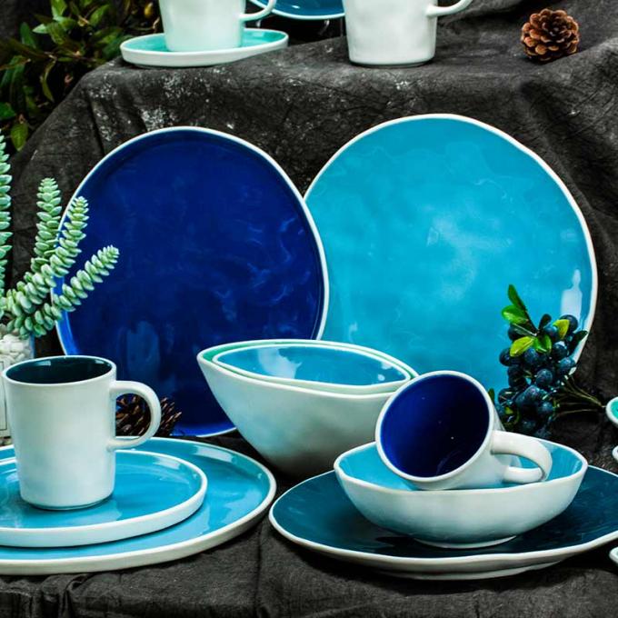Irregular Shape 16pc Bright Color Stone Dishware Sets For 4